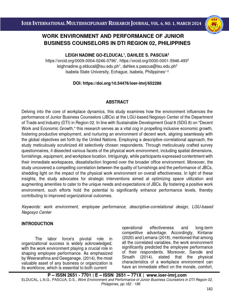 Work Environment Impact on JBC Performance | PDF | Organizational ...