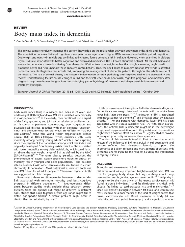 IMC en Demencia | PDF | Body Mass Index | Obesity