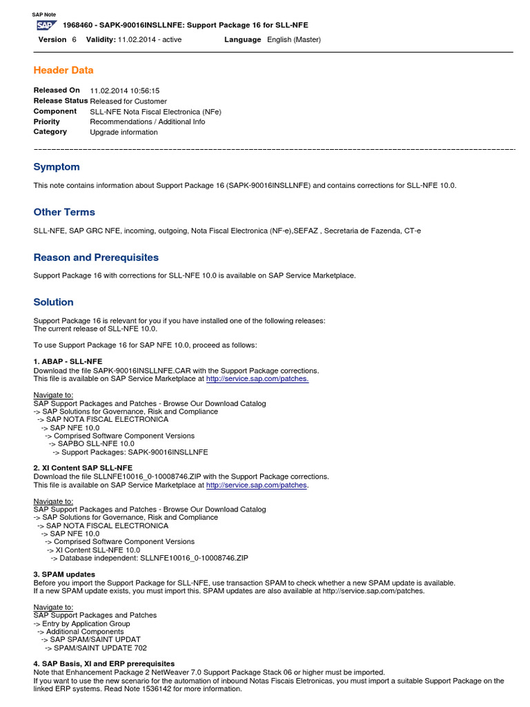 SAPK-90016INSLLNFE Support Package 16 For SLL-NFE | PDF | Enterprise Resource Planning ...