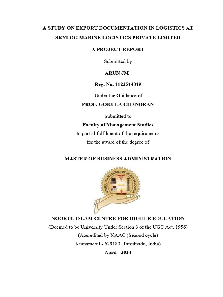 ARUN JM FINAL POJECT REPORTs | PDF | Performance Indicator | Business