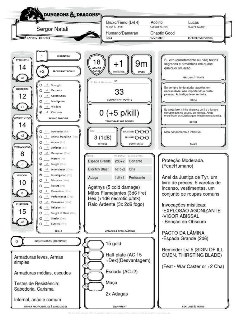Lucas DnD 5E CharacterSheet | PDF