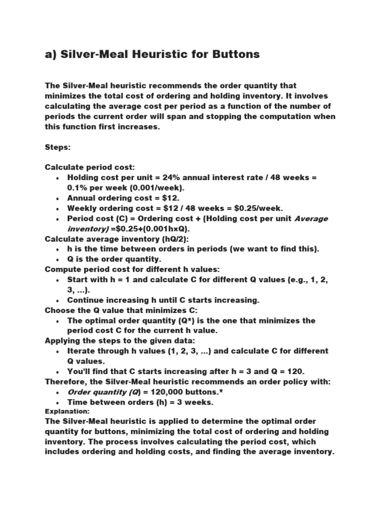 Silver meal problem solution | PDF | Inventory | Policy