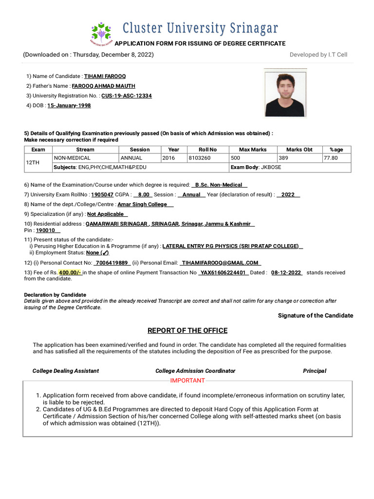 Degree Form | PDF