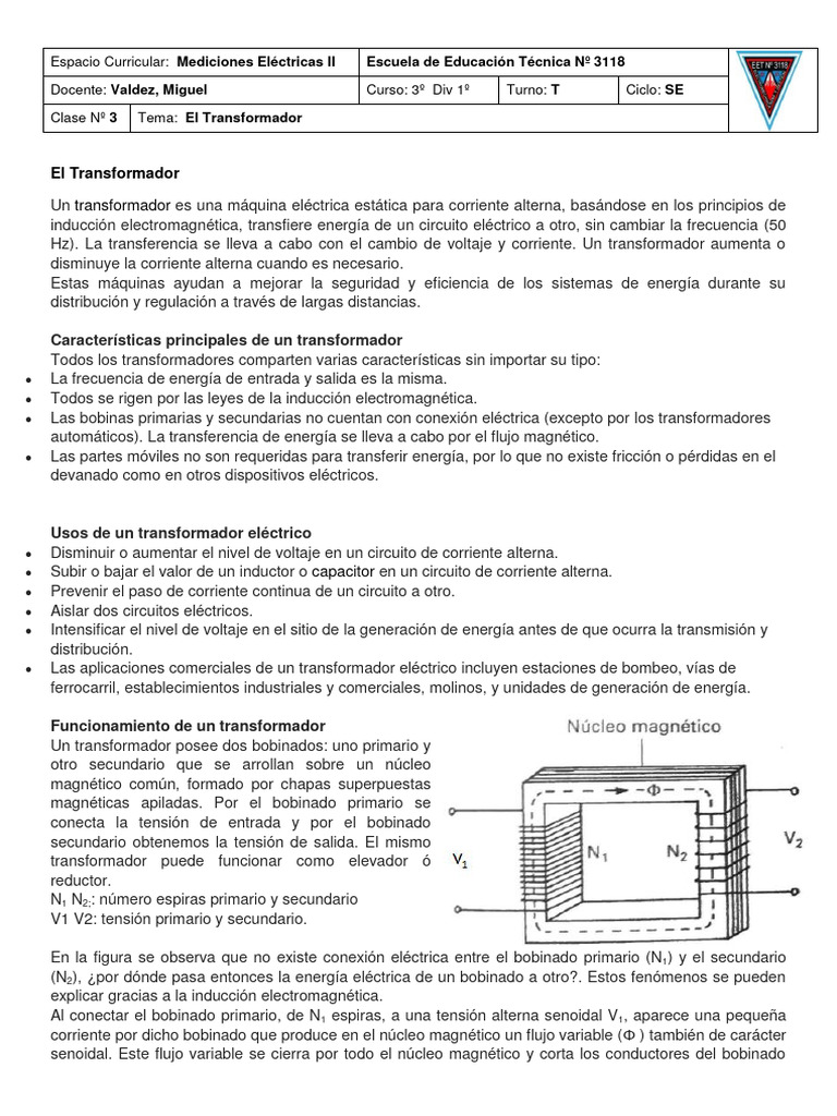 Clase03-Mediciones2-3 CSE TT-Valdez | PDF | Transformador | Inductor