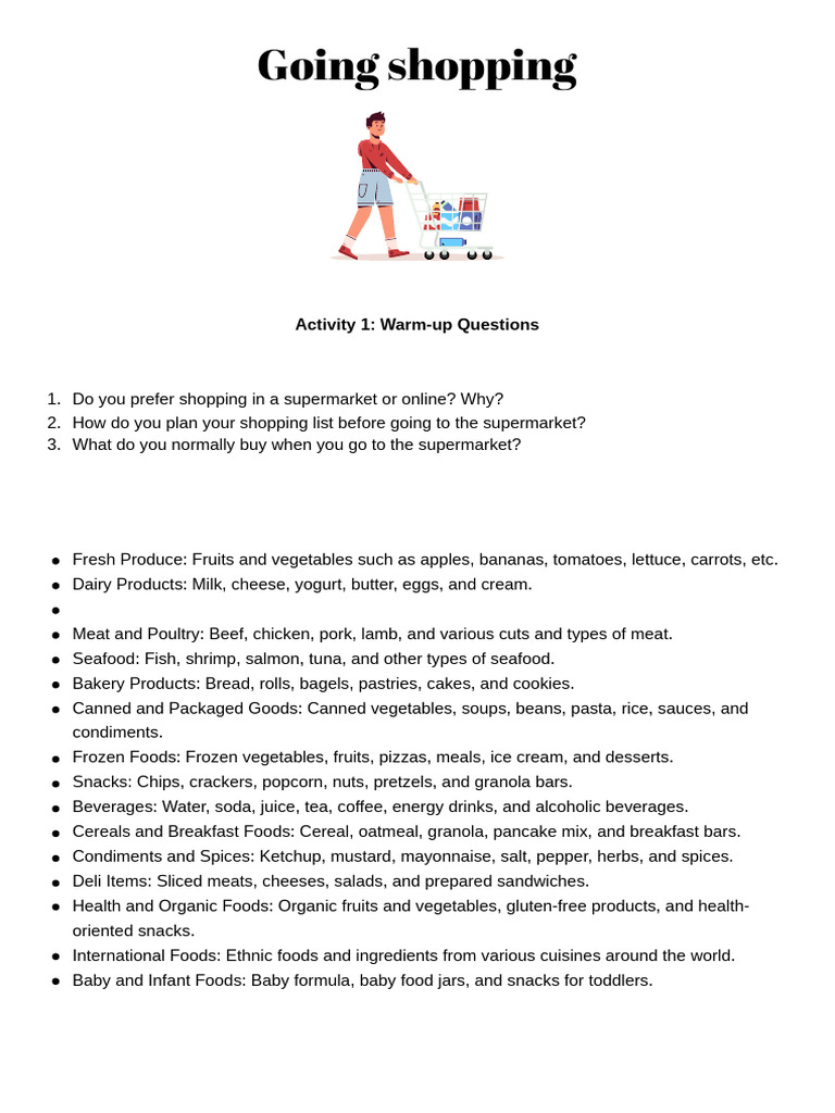 Going Shopping | PDF | Supermarket | Foods