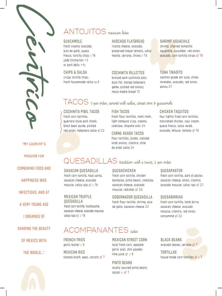 Céntrico Menu | PDF | Burrito | Latin American Cuisine