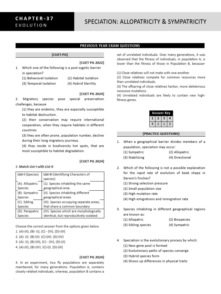 Chapter-37 (Speciation Allopatricity - Sympatricity) | PDF | Species | Evolution
