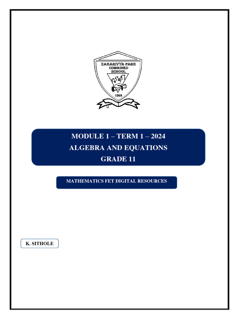 Term 1 Algebra & Equations Grade 11 2024 - FD. - 115130 | PDF ...
