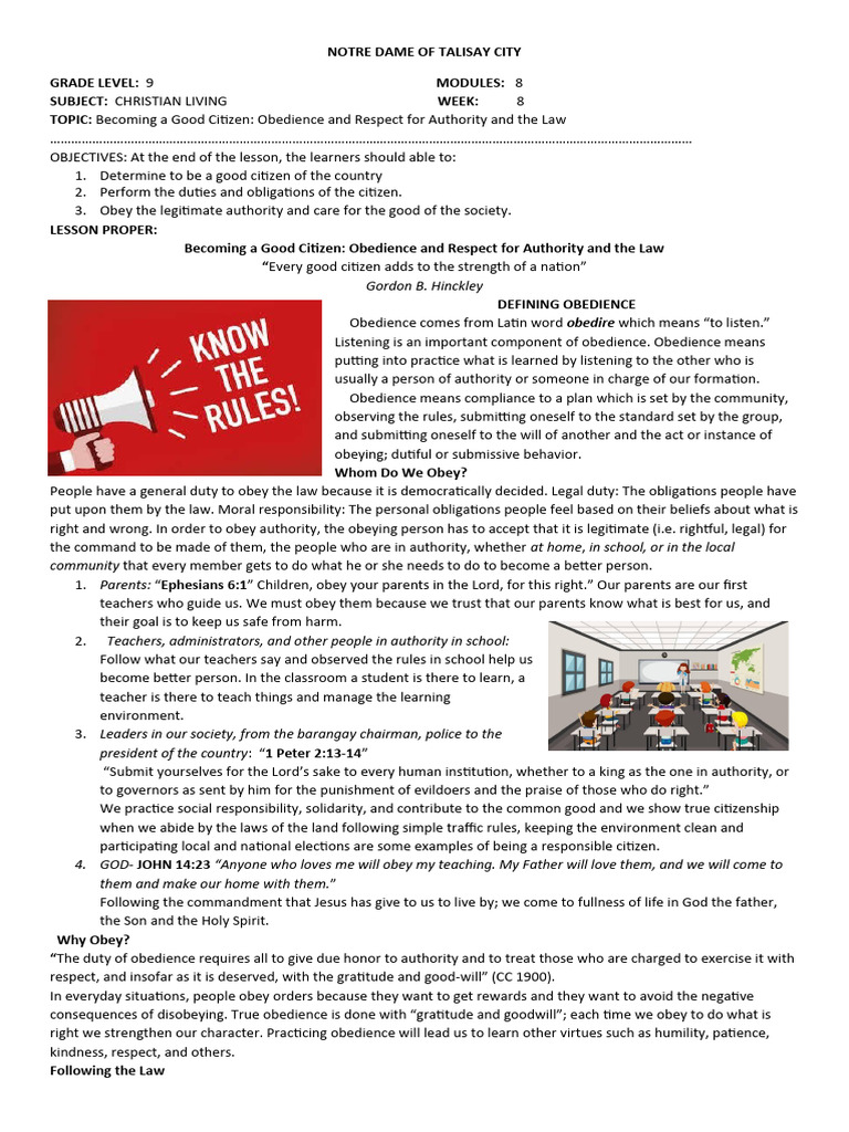 Christian Living Module 8eek 8 | PDF | Obedience (Human Behavior ...