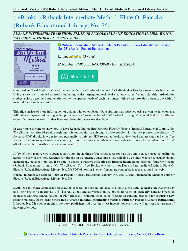 Rubank Intermediate Method Flute or Piccolo Rubank Educational Library ...