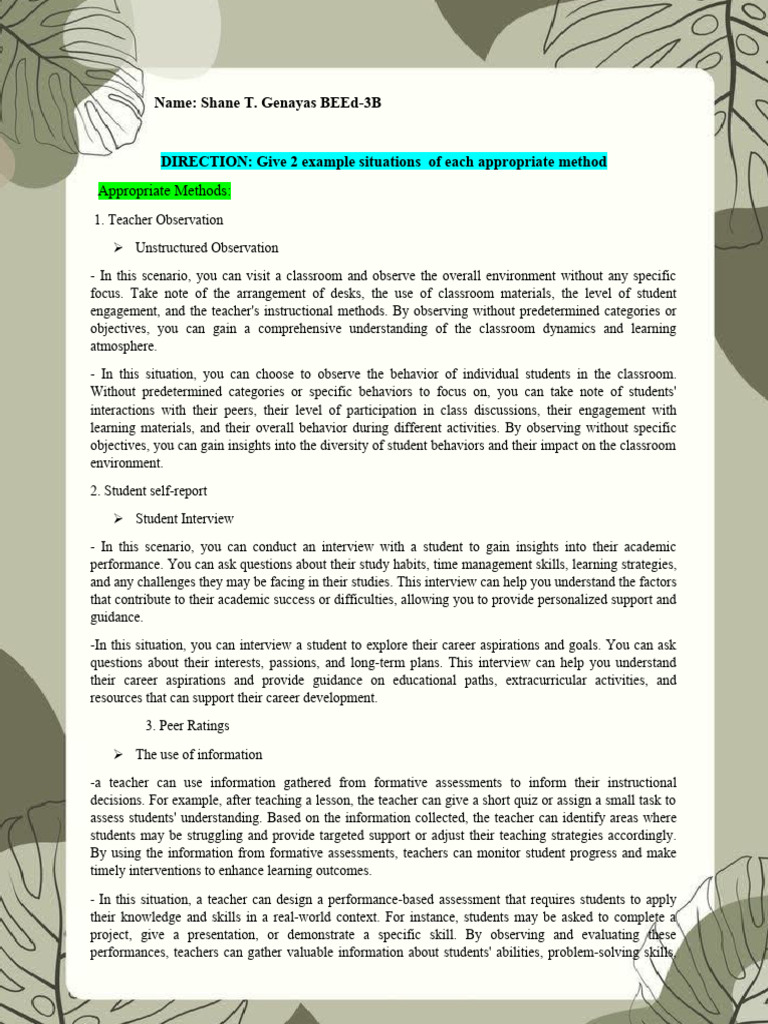 Name: Shane T. Genayas Beed-3B | PDF | Teachers | Educational Assessment