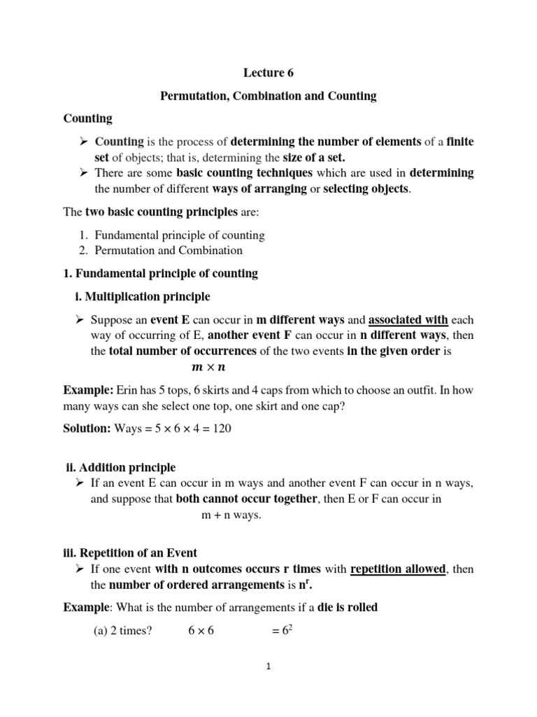 Lecture 6 Permutation And Combination Pdf Permutation Numbers 9631