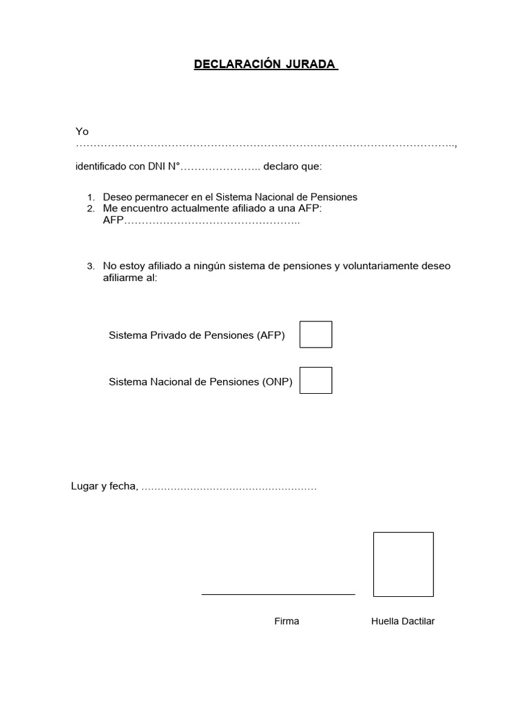 Declaracion Jurada de Pensiones Onp | PDF | Derecho