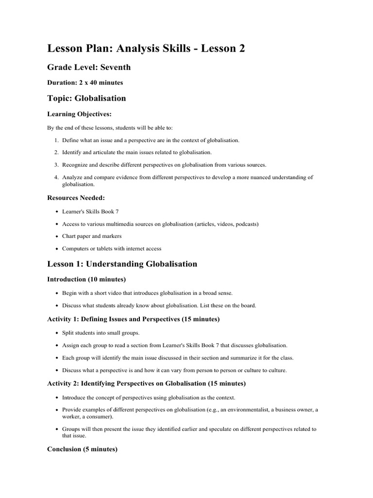 Lesson Plan_ Analysis Skills - Lesson 2 Stage 7 | Download Free PDF ...