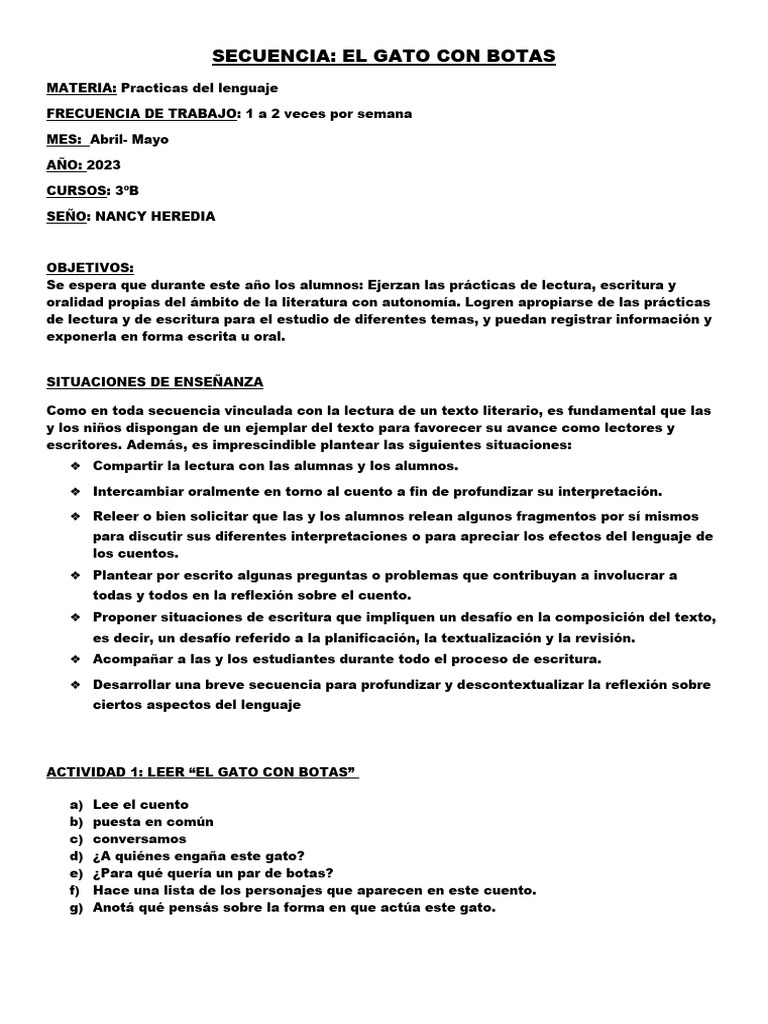 secuencia_el_gato_con_botas[1] 2023 | PDF | Gatos | Cuentos