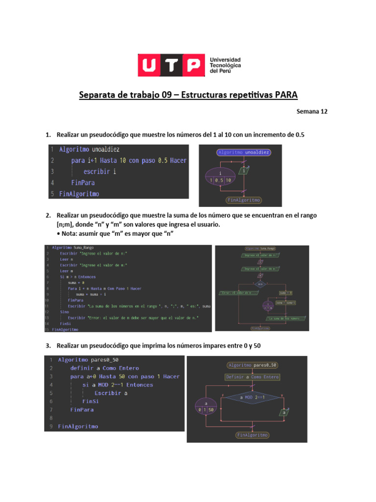 Separata de trabajo 09 – Estructuras repetitivas PARA | PDF