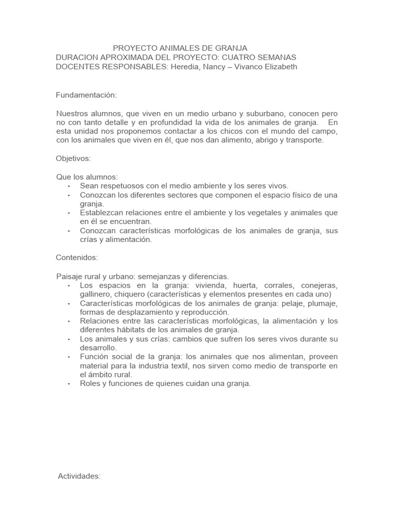 Proyecto La Granja Primer Trimestre 2023 | PDF | Animales domesticados | Ganado