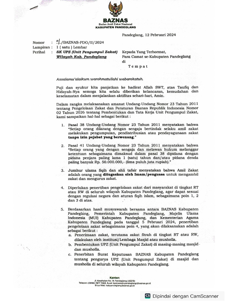 SK UPZ Zakat Fitrah 2024 | PDF