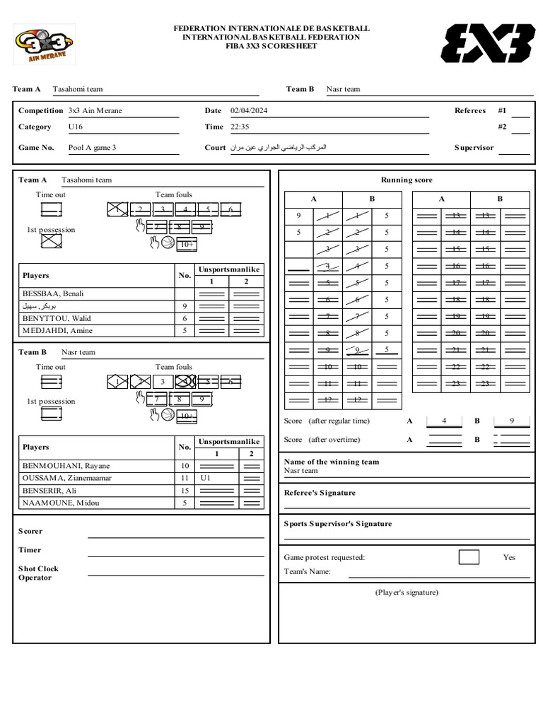 3x3 Ain Merane - Scoresheets Report | PDF | Teams | Olympic Games