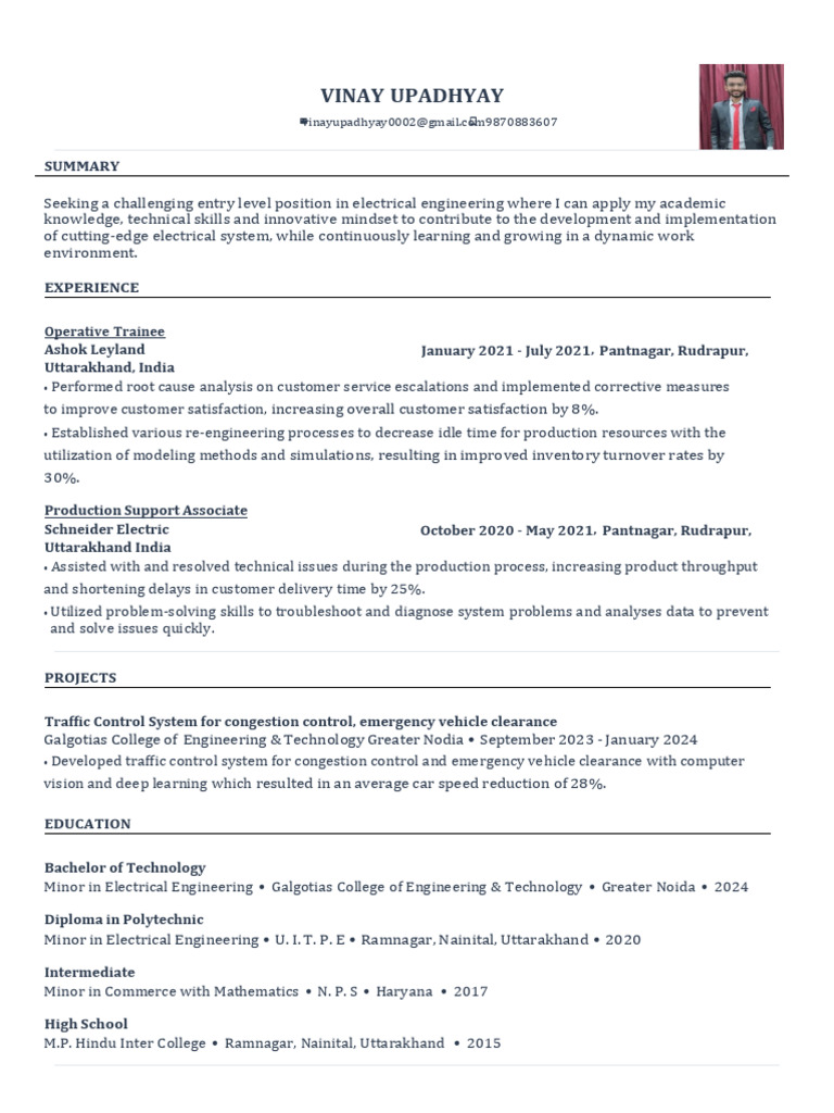 Vinay - Upadhyay's CV | PDF | Automation | Engineering