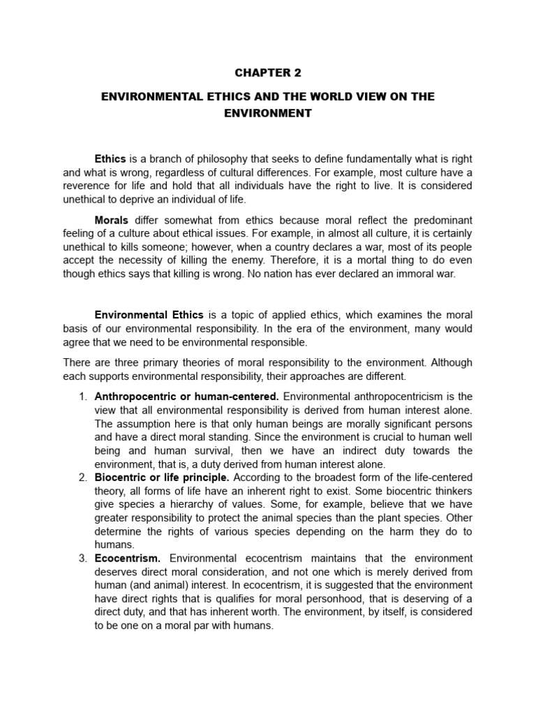 Chapter 2 Environmental Ethics and The World View On The Enviroment | PDF | Environmental Ethics