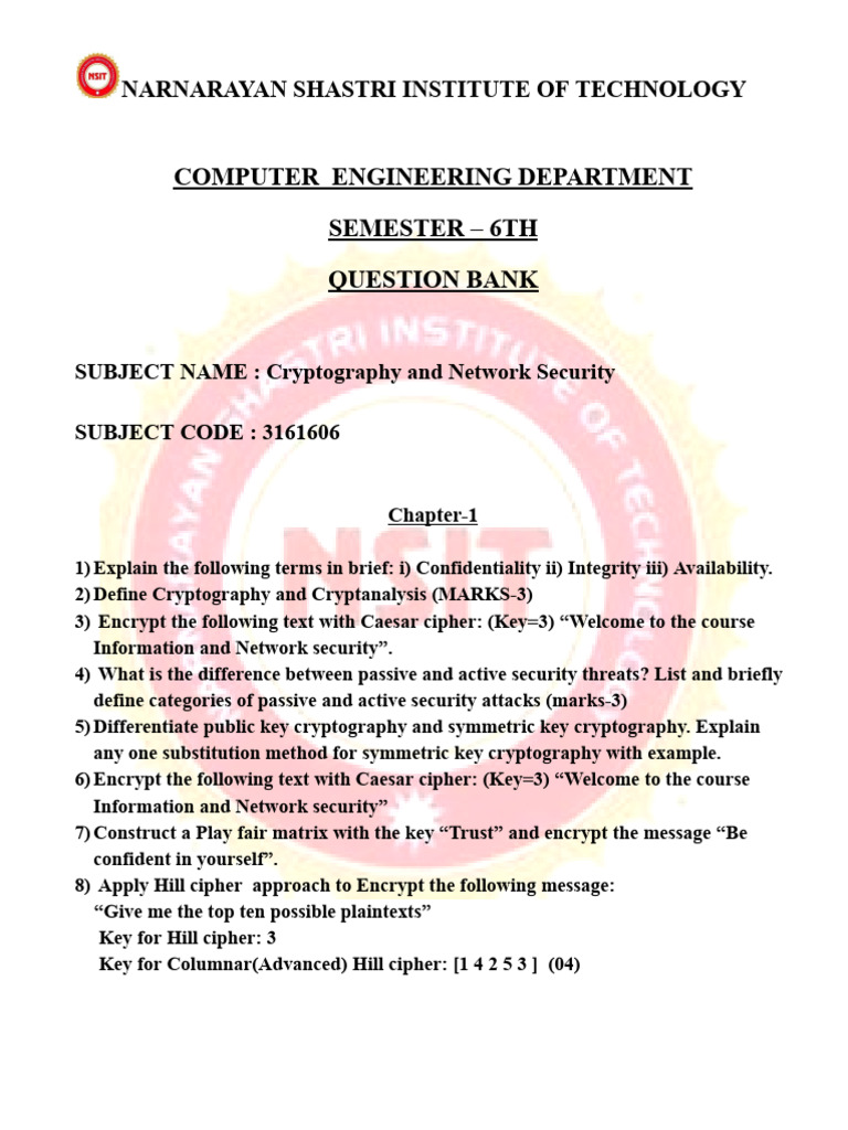 Mid Sem CNS FAQ | PDF | Cryptography | Cipher