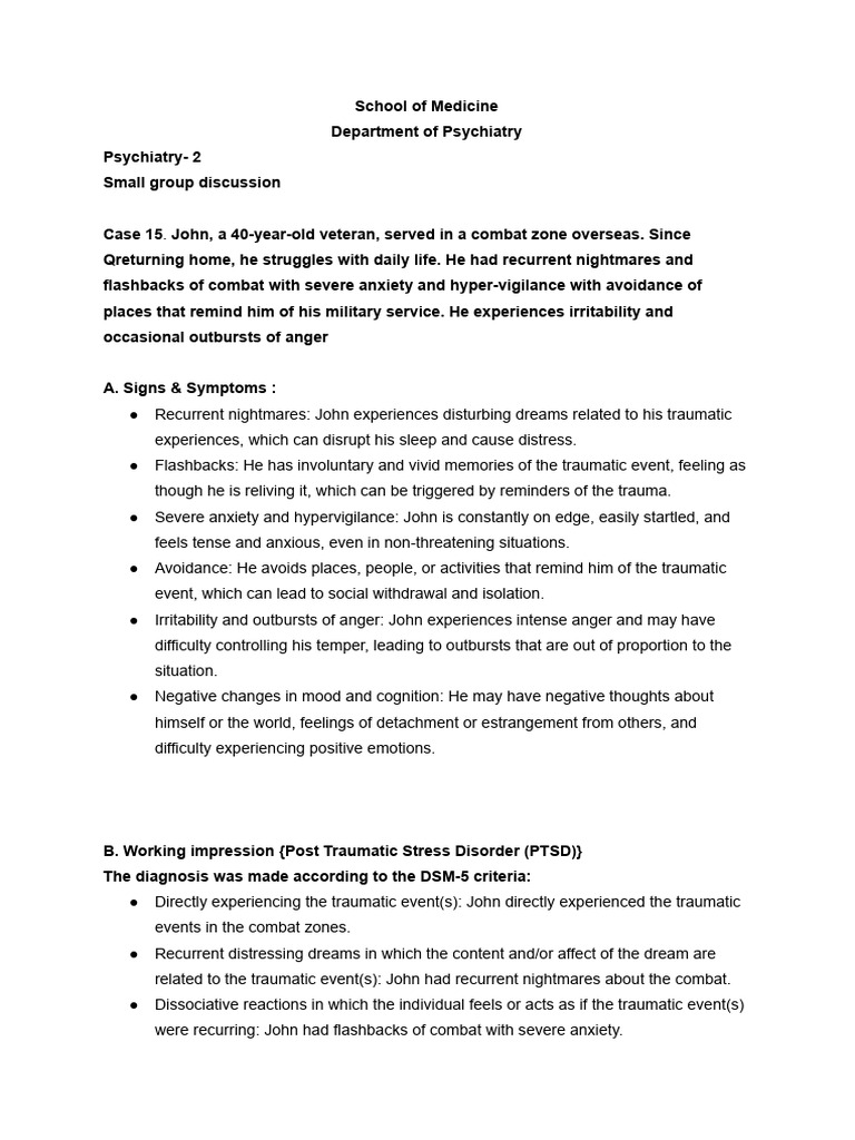 PTSD and C-PTSD Case Studies Analysis | PDF | Psychological Trauma ...