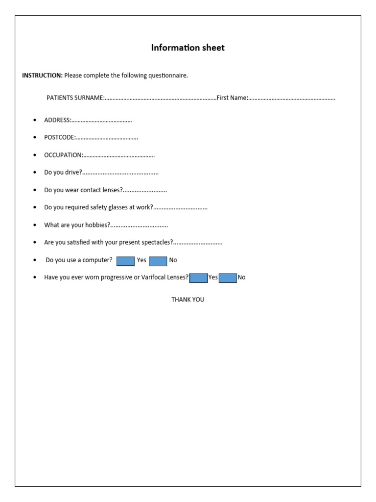 Patient Vision Questionnaire | PDF
