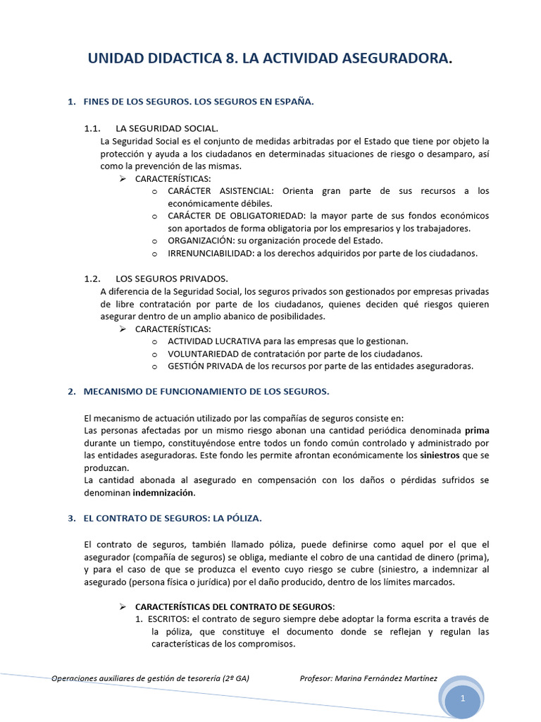 Ud 8 La Actividad Aseguradora | PDF | Póliza de seguros | Seguro