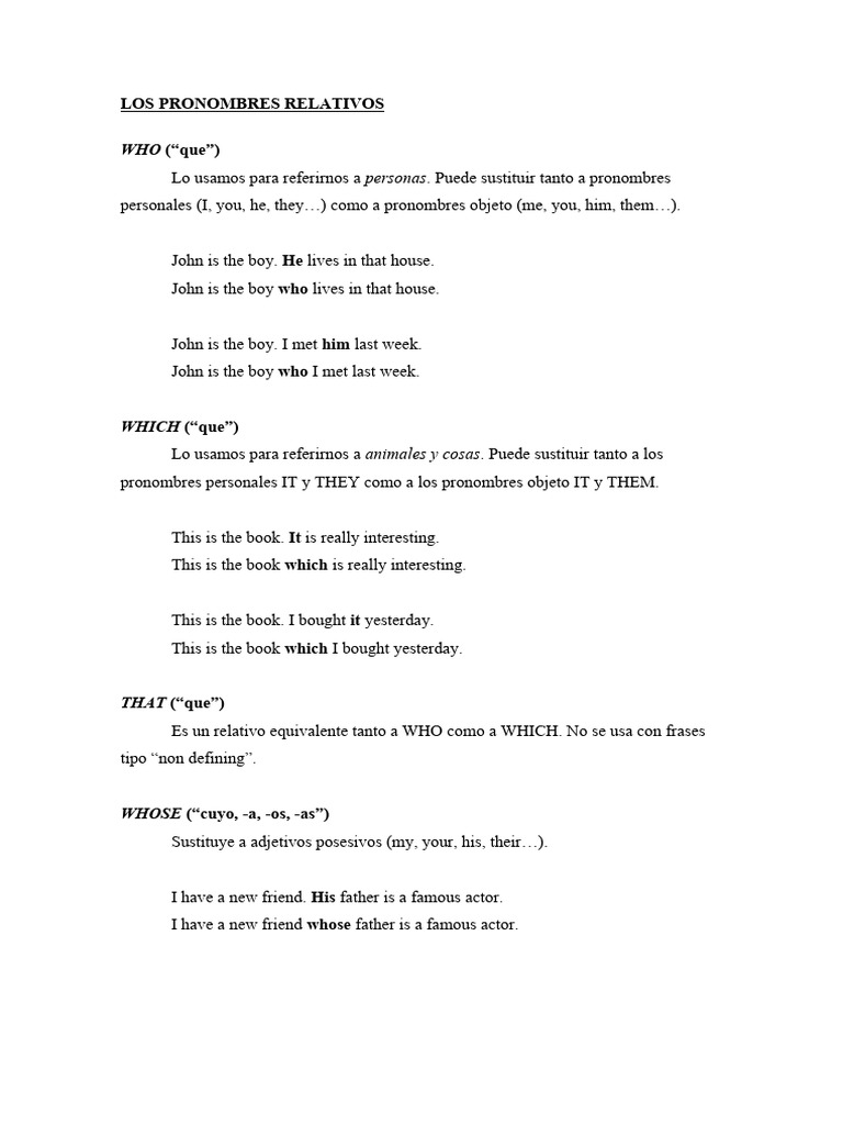 Guía de Pronombres Relativos en Español | PDF