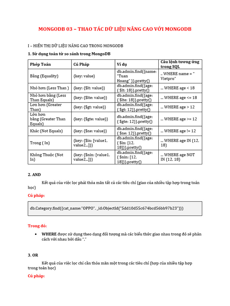 Mongodb 03 Thao Tac Du Lieu Nang Cao Voi Mongodb | PDF