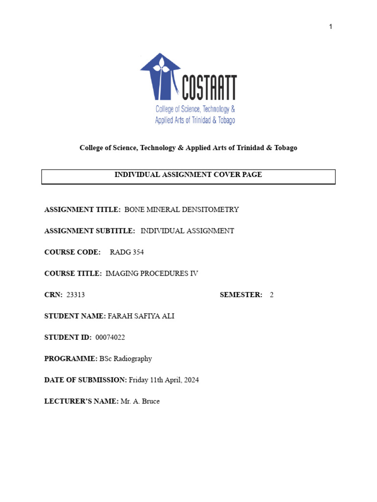 Bmd Assignment Pdf Osteoporosis Ct Scan