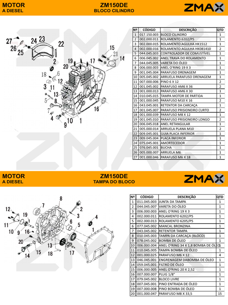 ZM150DE - Vista Explodida | PDF | Pistão | Motores