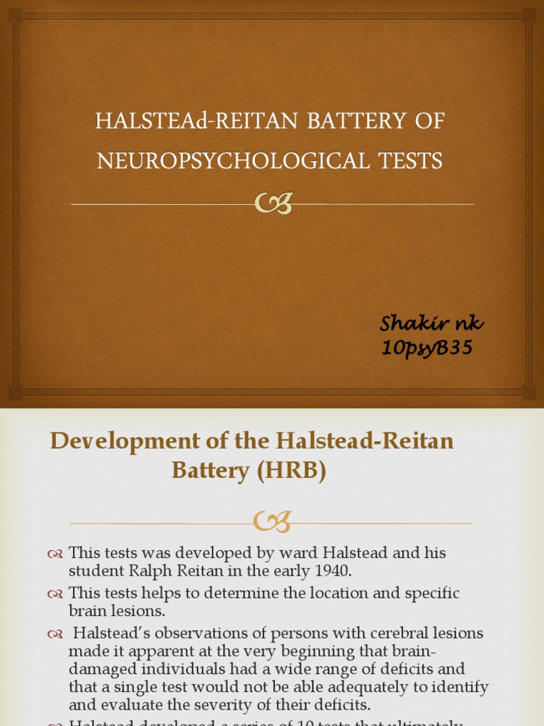 Halstead-Reitan Neuropsychological Tests | PDF | Somatosensory System ...