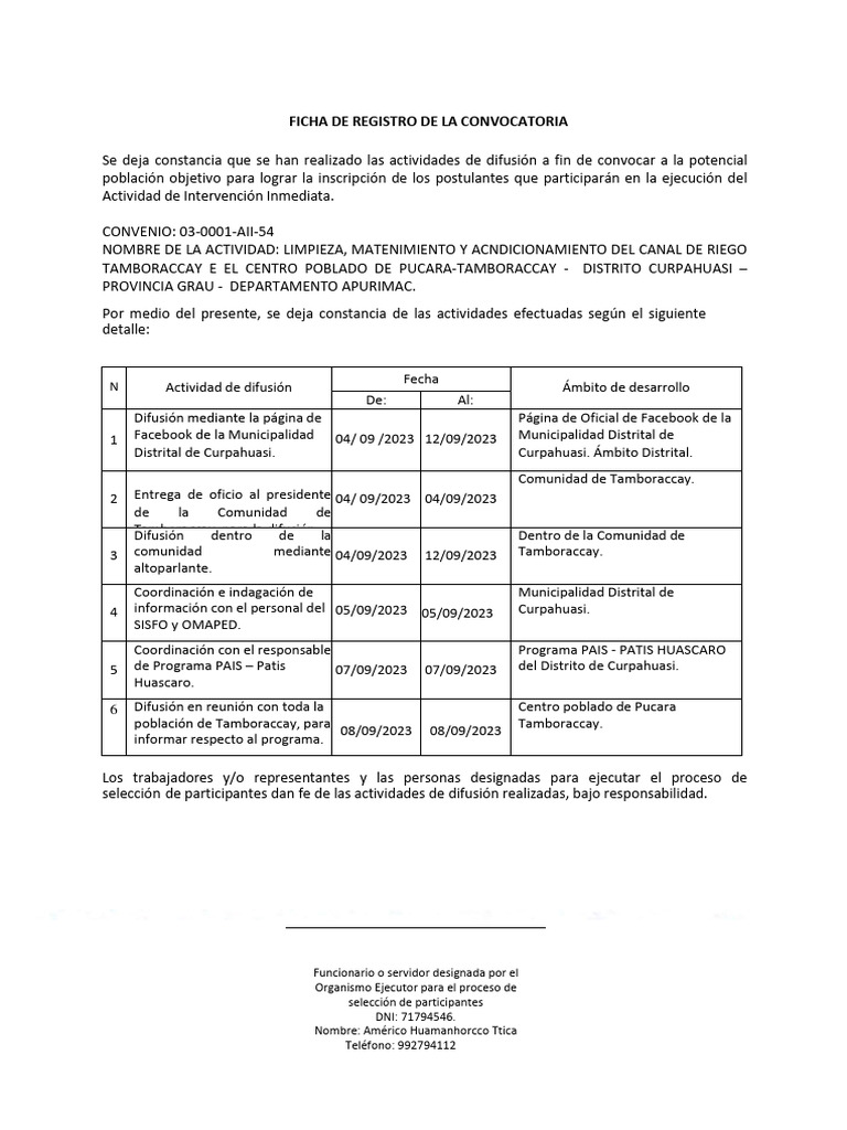 Anexo 02 Ficha De Registro De Convocatoria Pdf