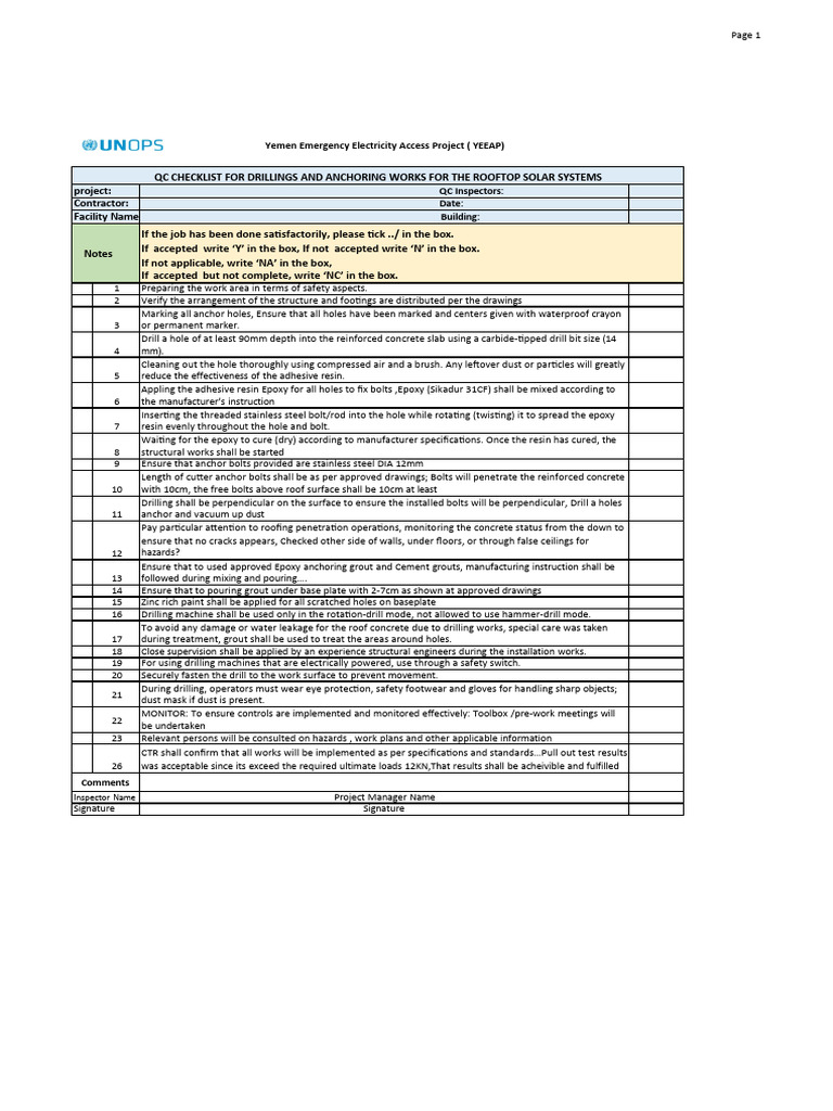 Checklist | PDF | Screw | Concrete