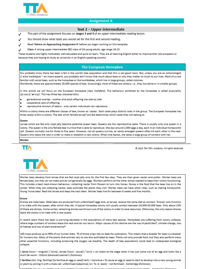 The TEFL Academy Assignment A - Text2 | Download Free PDF | Honey Bee ...