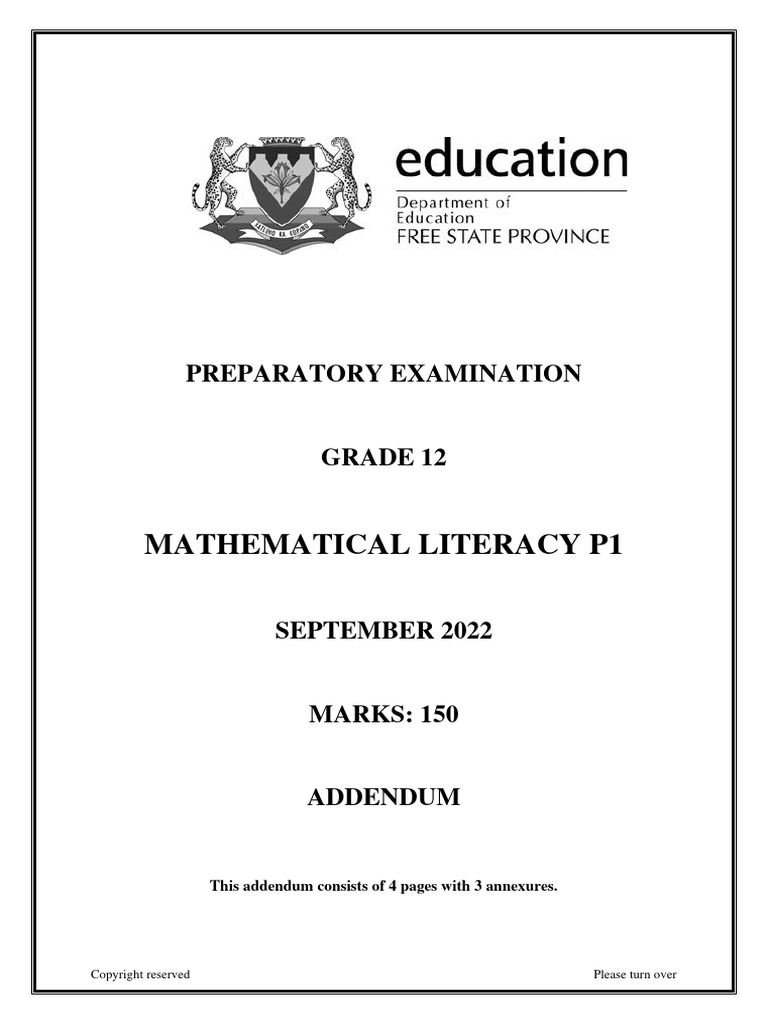 MATHEMATICAL LITERACY P1 PREP SEPT 2022 ADDENDUM ENG | PDF | Livestock ...