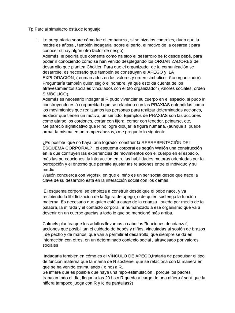 TP Parcial Simulacro Estudios Del Lenguaje | PDF | Aquisición de idioma | Pensamiento