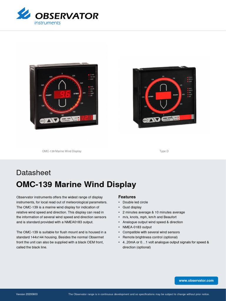Datasheet-OMC-139-V20200603 | PDF | Wind Speed | Wound
