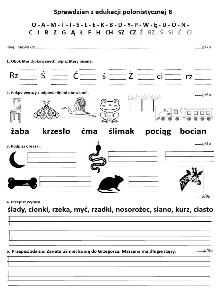 Sprawdzian 6 Ale to ciekawe klasa 1 | PDF