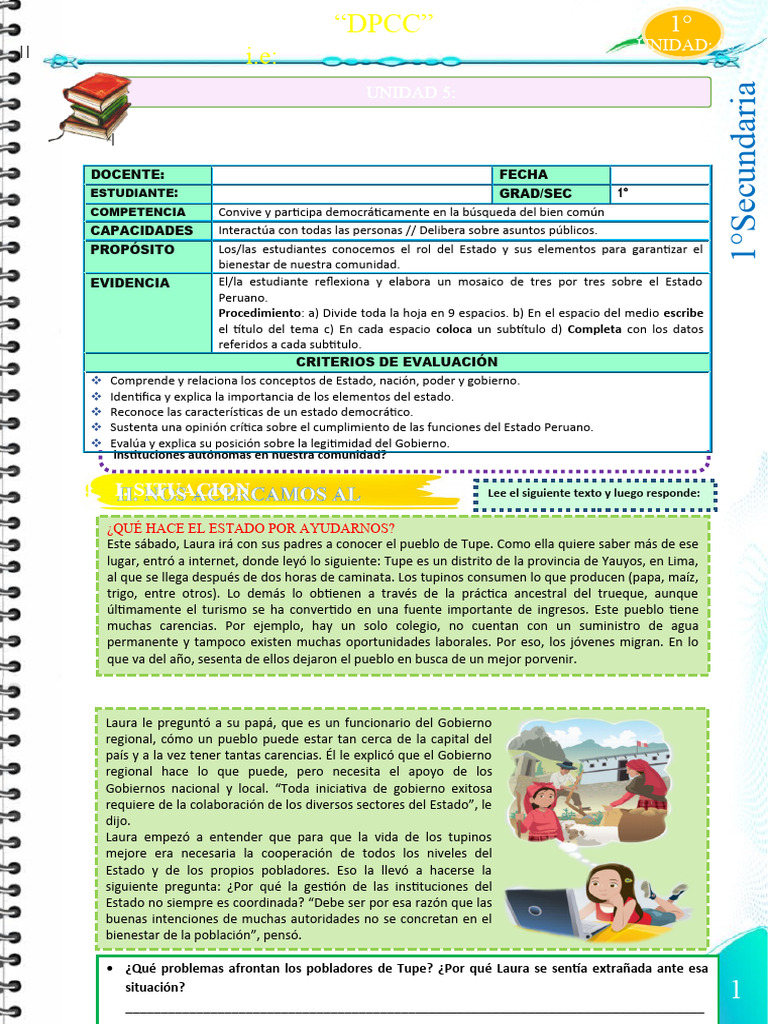 1° DPCC - Actv.01-Und.5 2023 | PDF | Estado (política) | Gobierno