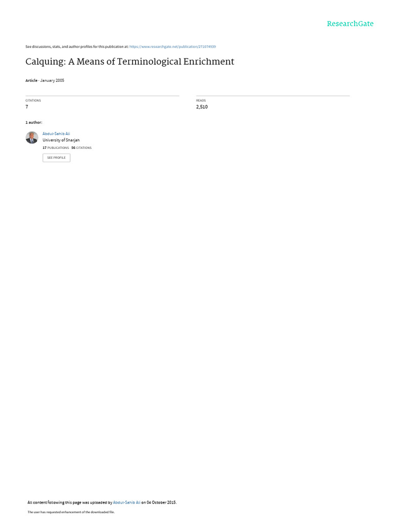 Calquing: A Means of Terminological Enrichment | PDF | Career & Growth