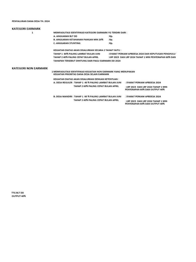 Earmark dan Non Earmark Dana Desa 2024 | PDF