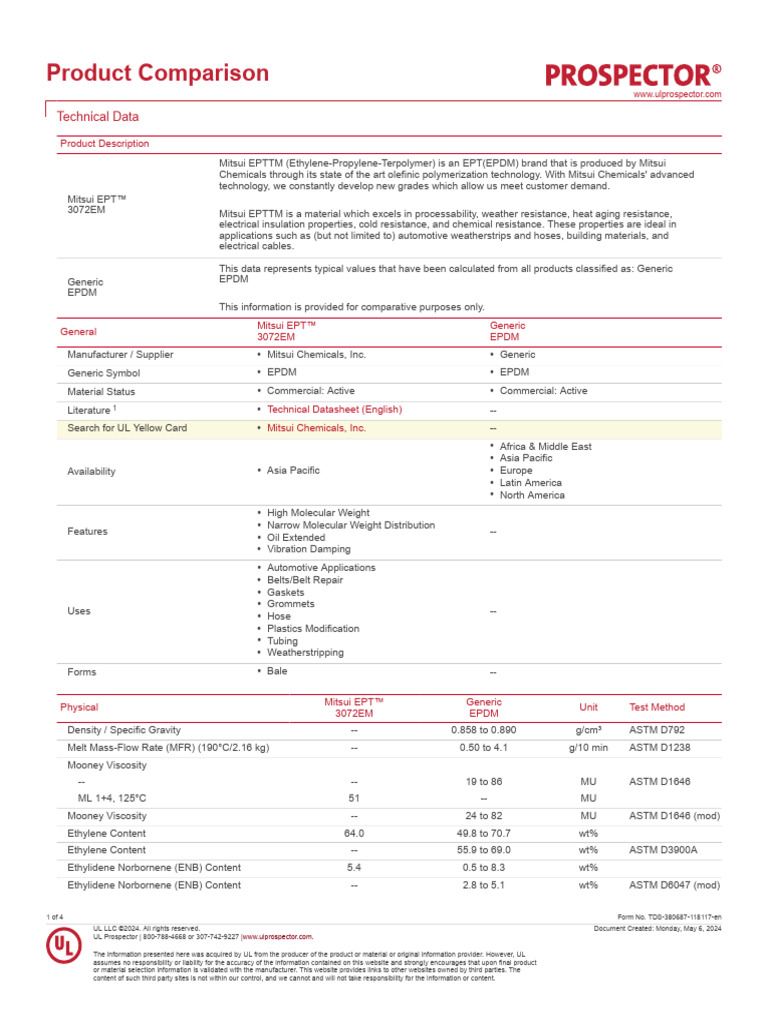 Mitsui EPT™ 3072EM - Generic EPDM | Download Free PDF | Ultimate ...