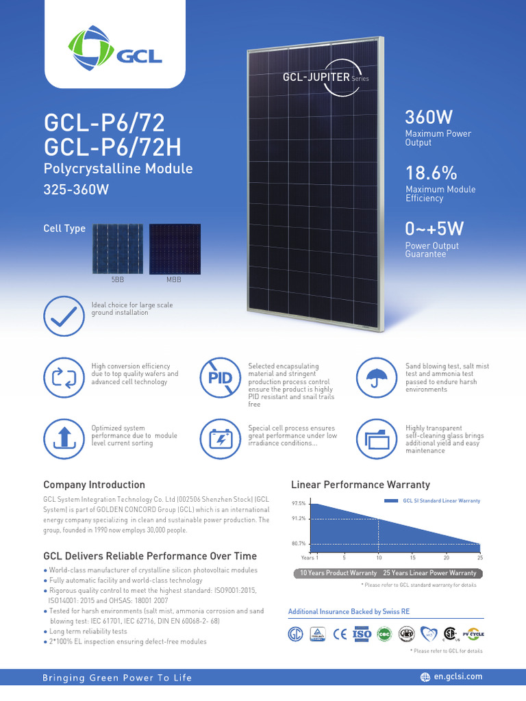 Datasheet GCL P6 - 72H 335 | PDF | Electronics | Manufactured Goods