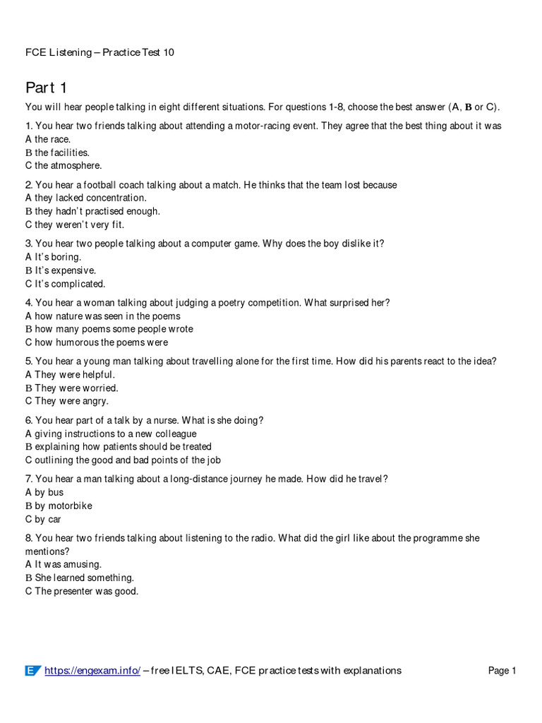 FCE Listening Practice Test 10 | PDF