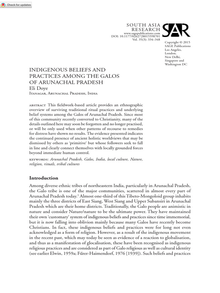 Indigenous Beliefs and Practices Among The Galos of Arunachal Pradesh ...