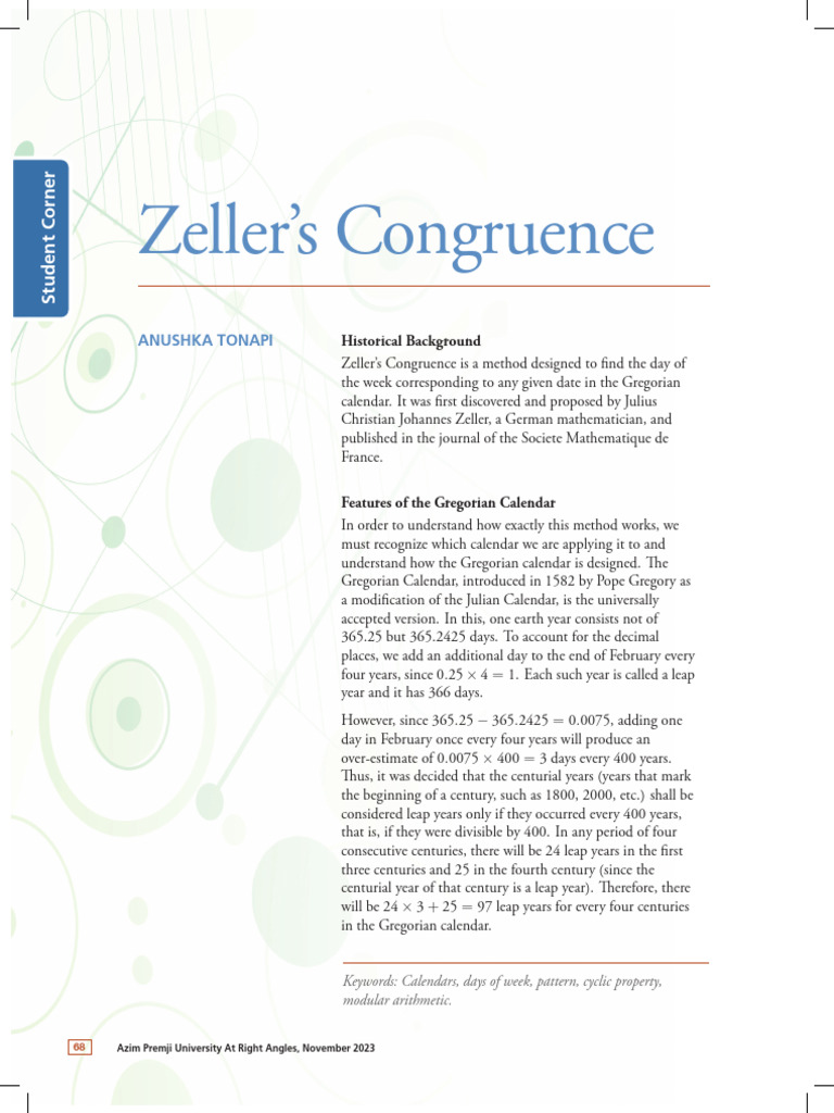 Understanding Zeller's Congruence | PDF | Calendar | Mathematics