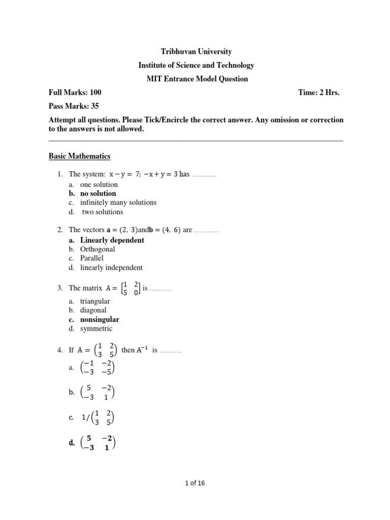 MIT Entrance Model Question | PDF | Databases | Computing